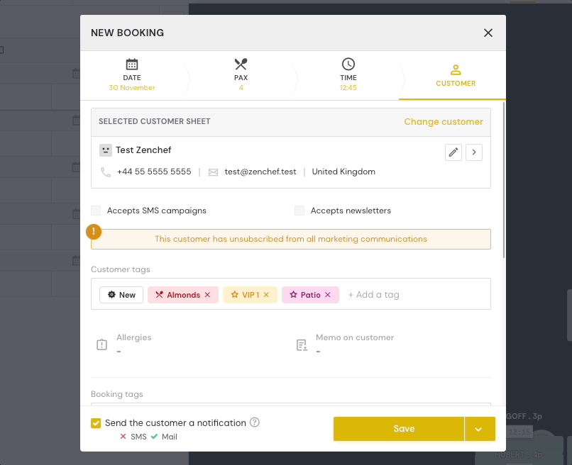 Custom tags (customer & booking) – Zenchef : Help Center